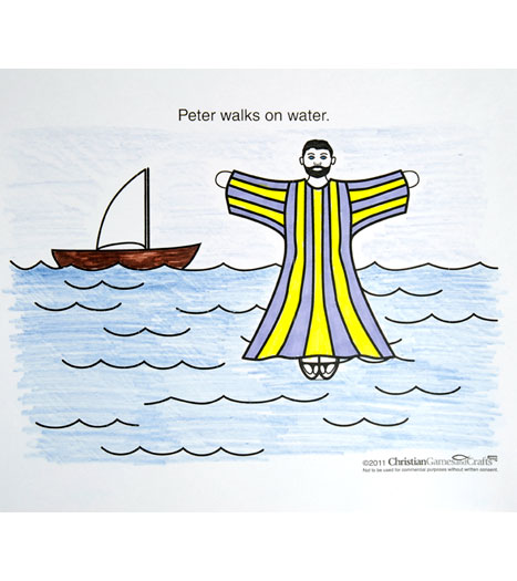 Peter Walks On Water Coloring Sheet Bible Printable at Christian Games ...