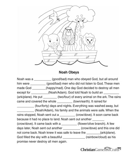Noah Review Bible Printable at Christian Games and Crafts